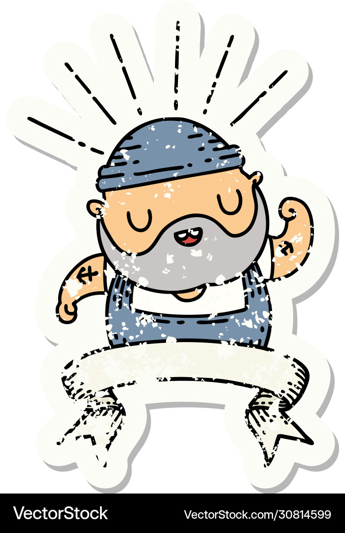 Grunge sticker tattoo style bearded man Royalty Free Vector