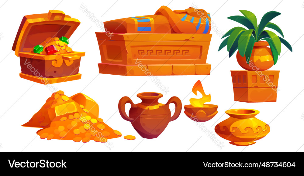 Ancient pharaoh egyptian treasure and sarcophagus Vector Image