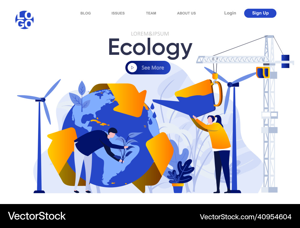 Ecology flat landing page people planting trees Vector Image
