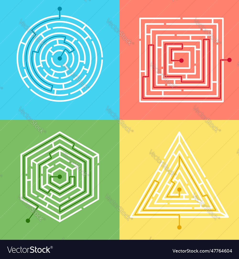 Four various mazes simple logic game with Vector Image