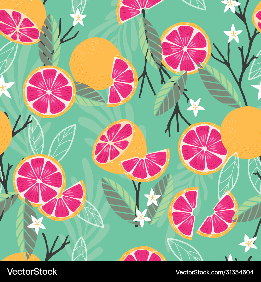 Fruit seamless pattern grapefruit with branches Vector Image