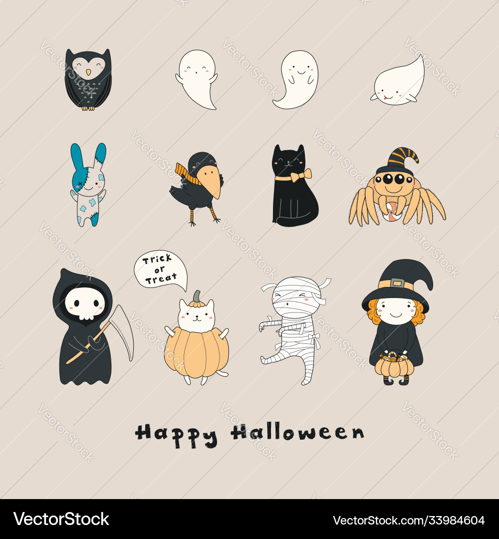 Kawaii halloween characters Royalty Free Vector Image