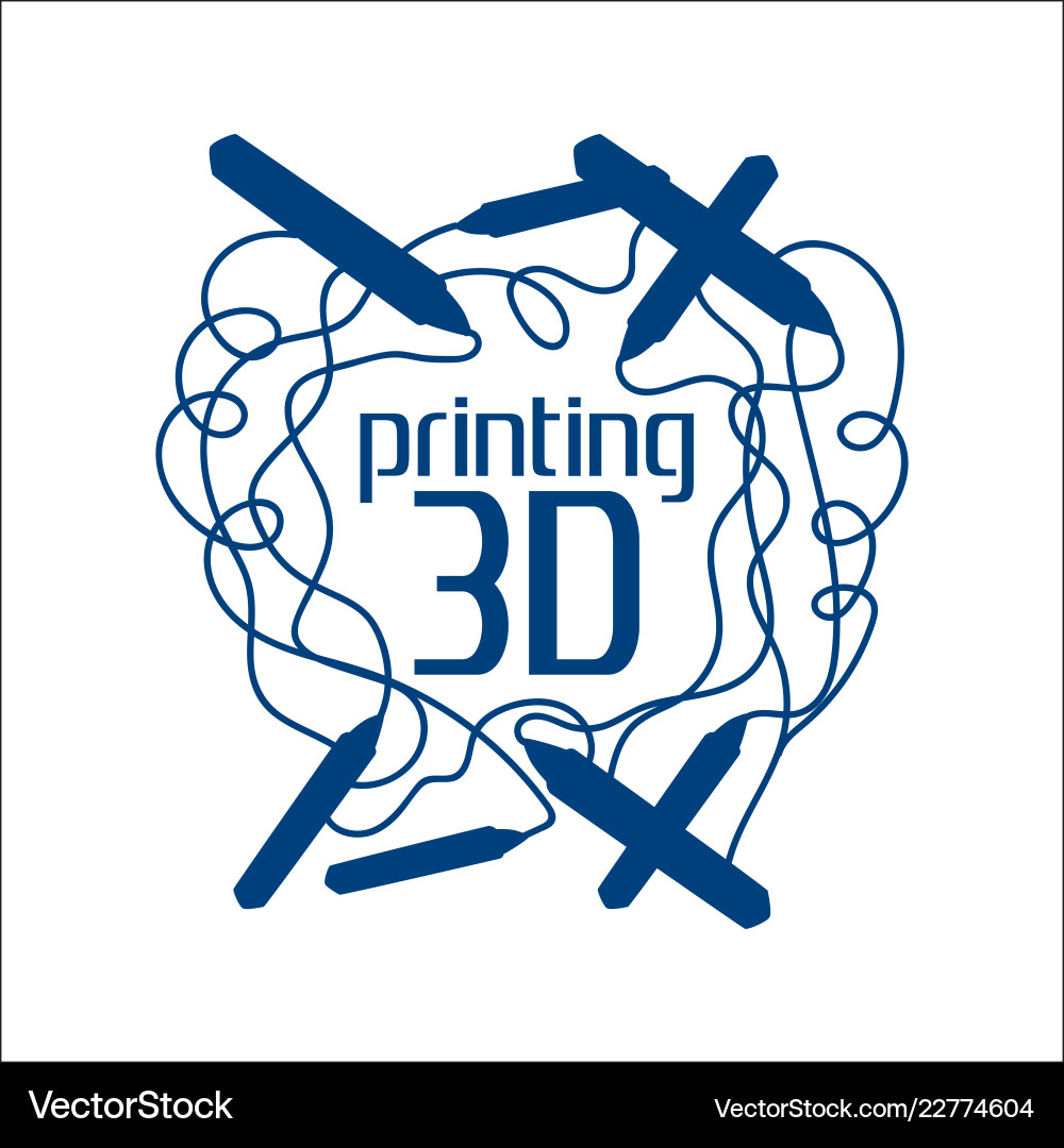 Logo 3d printing and pens Royalty Free Vector Image