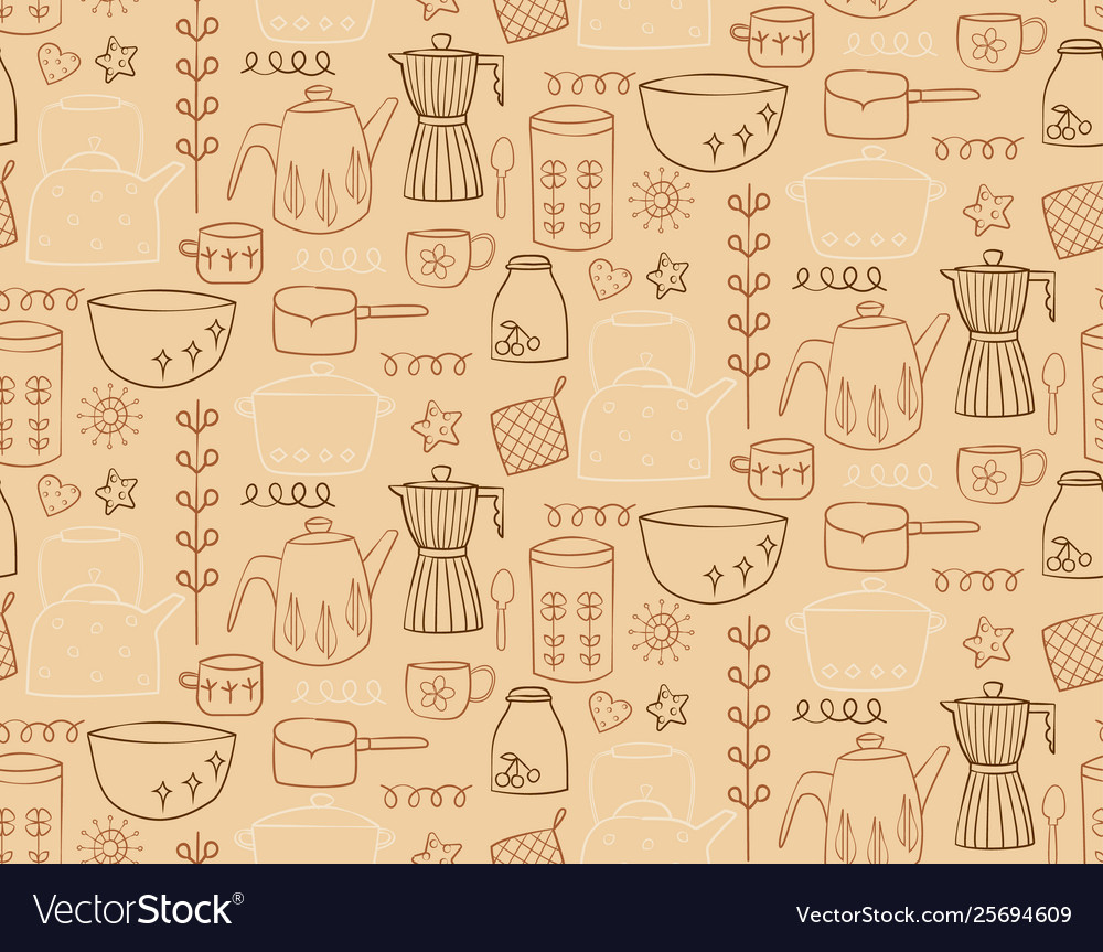 Kitchen pattern flat seamless design Royalty Free Vector