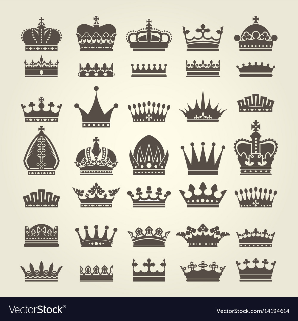 Crown Icons Set Monarchy Authority And Royal Vector Image