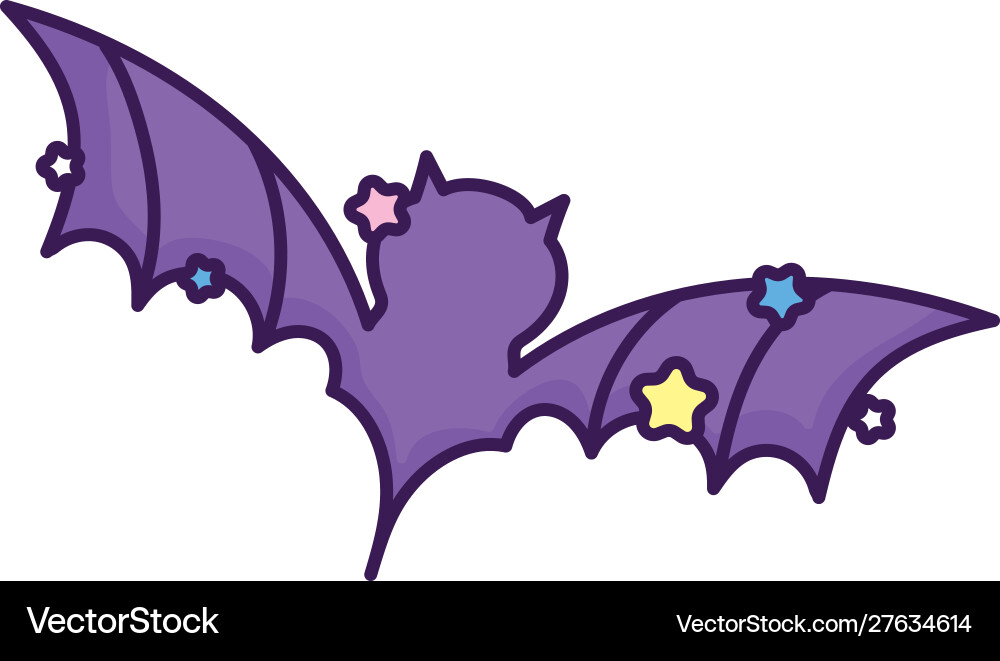 Purple bat open wings stars Royalty Free Vector Image