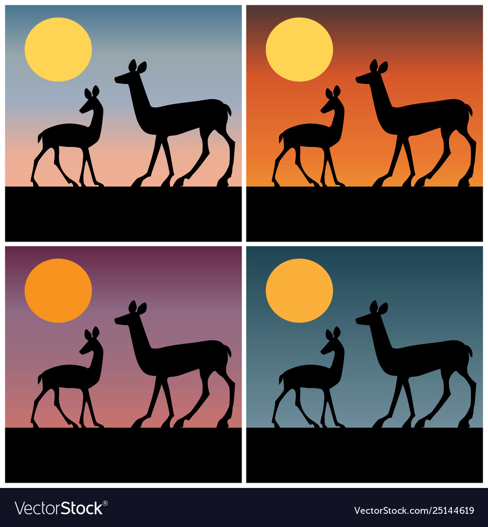 Deer silhouette with gradient sunset backgrounds Vector Image