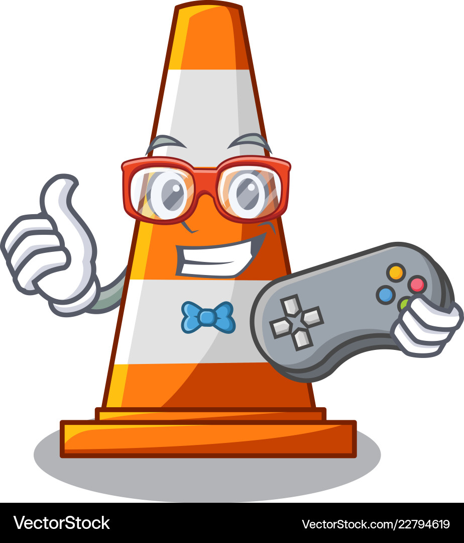 Gamer the traffic cone with character shape Vector Image