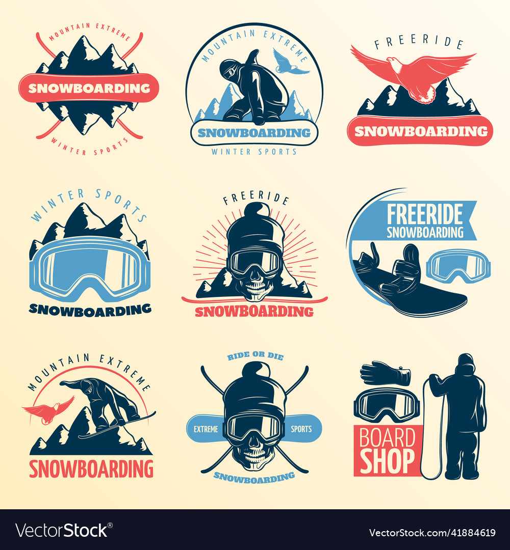 Snowboarding emblem set in color Royalty Free Vector Image