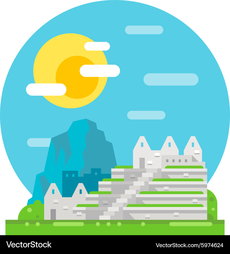 Machu Pichu flat design landmark Royalty Free Vector Image