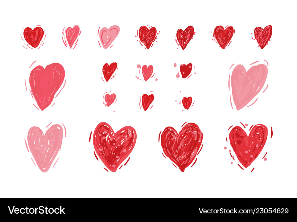 Hearts valentines day set sketchy style Royalty Free Vector