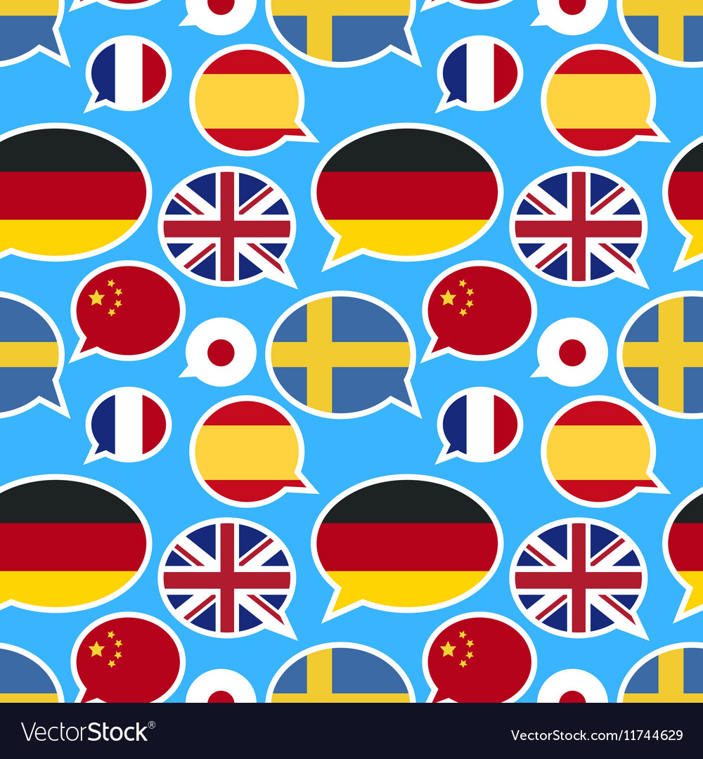 Speech bubbles with different flags on blue Vector Image