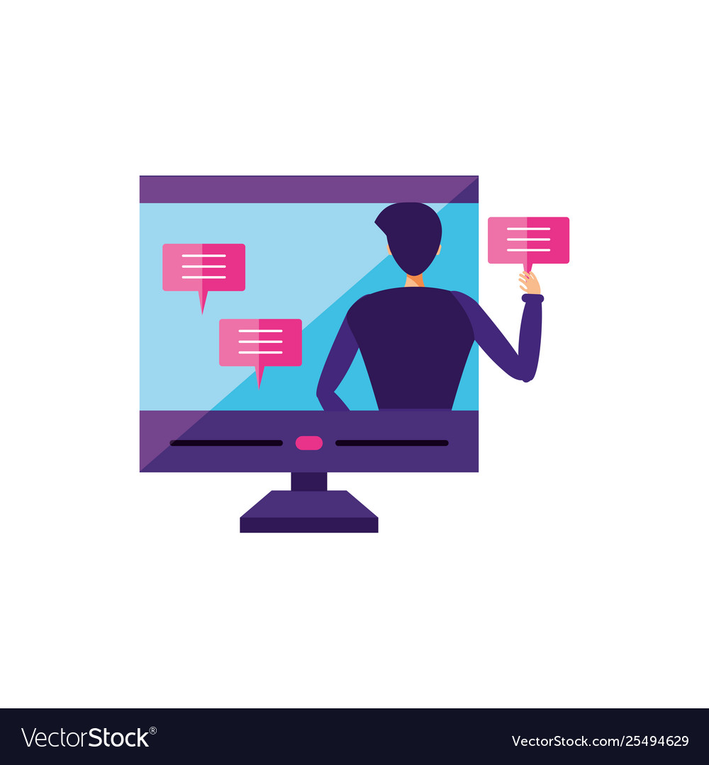Young man with desktop computer Royalty Free Vector Image