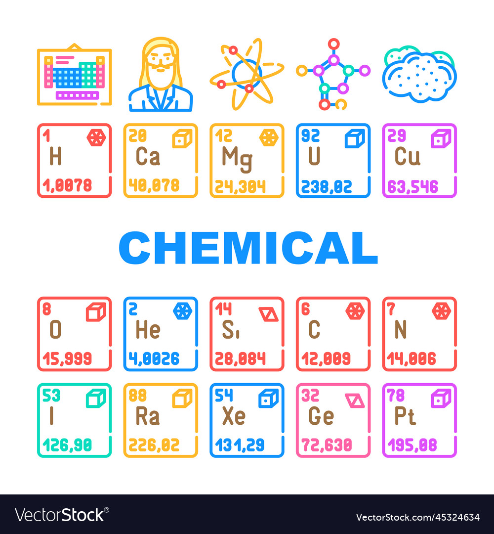Chemistry science chemical icons set Royalty Free Vector Chemistry science chemical icons set Royalty Free Vector