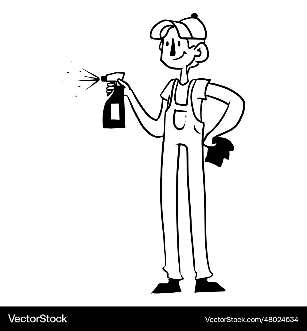 Cleaning spray worker stroke Royalty Free Vector Image