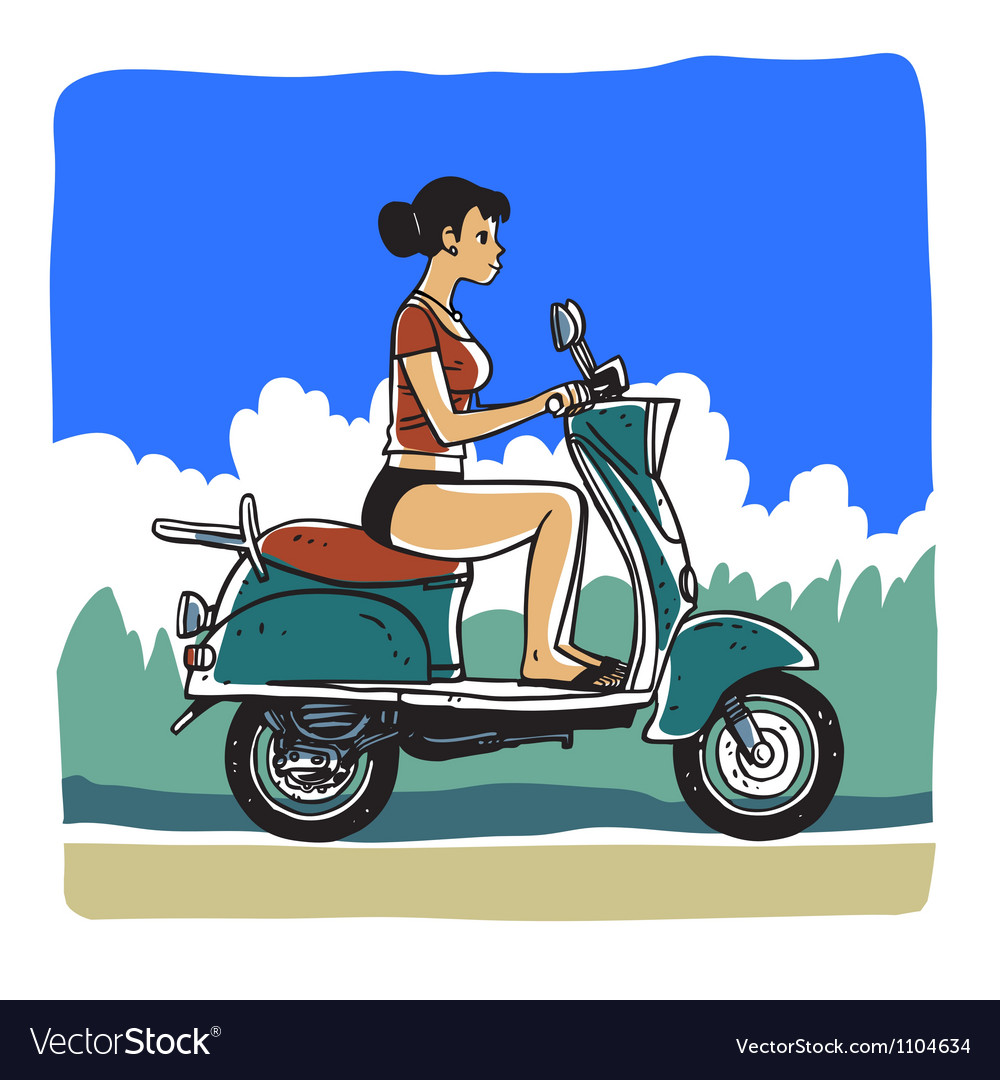 Cute Girl Riding A Scooter Royalty Free Vector Image