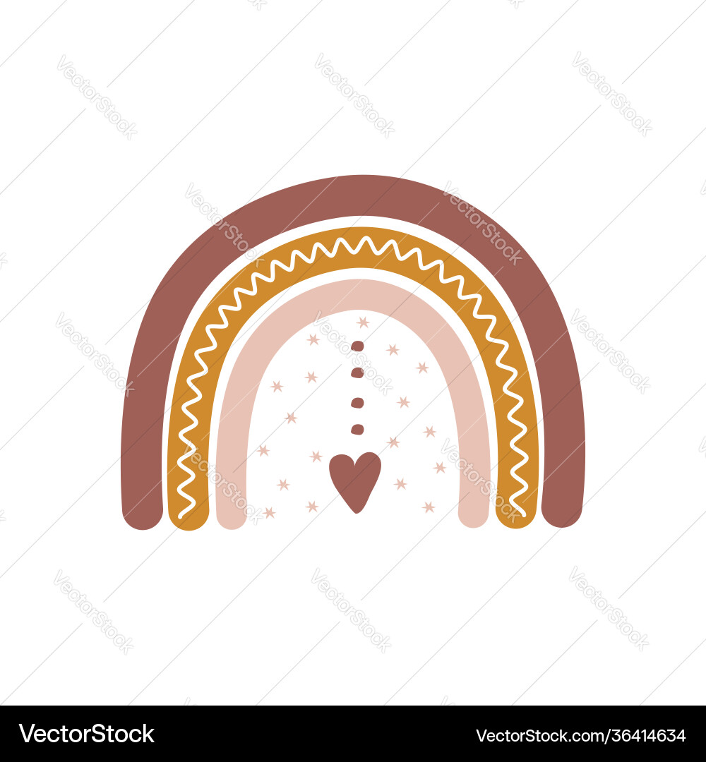Rainbow in boho style with heart bohemian Vector Image