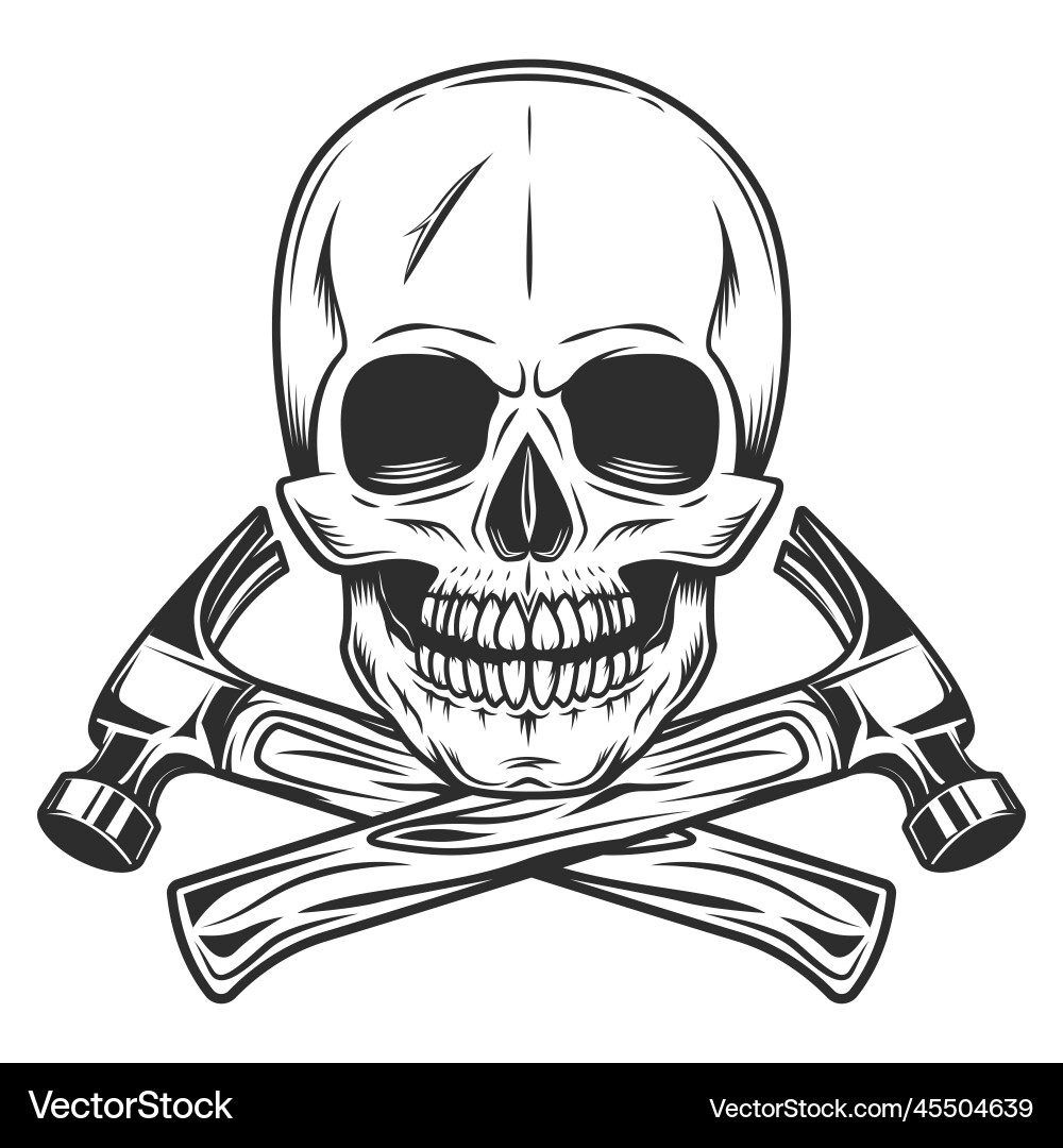 Construction skull and crossed builder hammers Vector Image