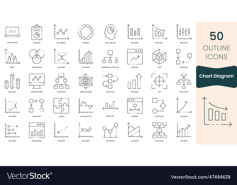Set of chart diagram icons thin outline icons pack