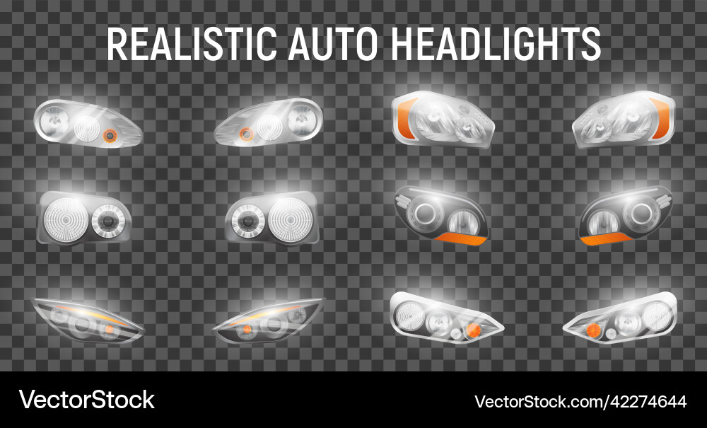 Car headlights realistic set Royalty Free Vector Image