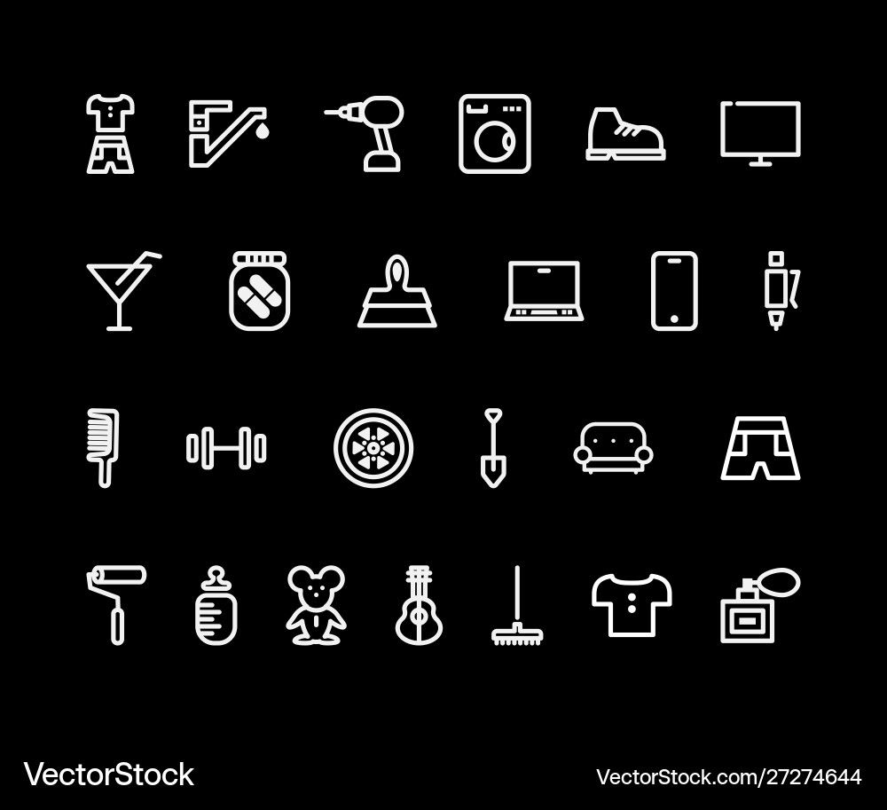 E Commerce Outline Icons Set On Black Background Vector Image
