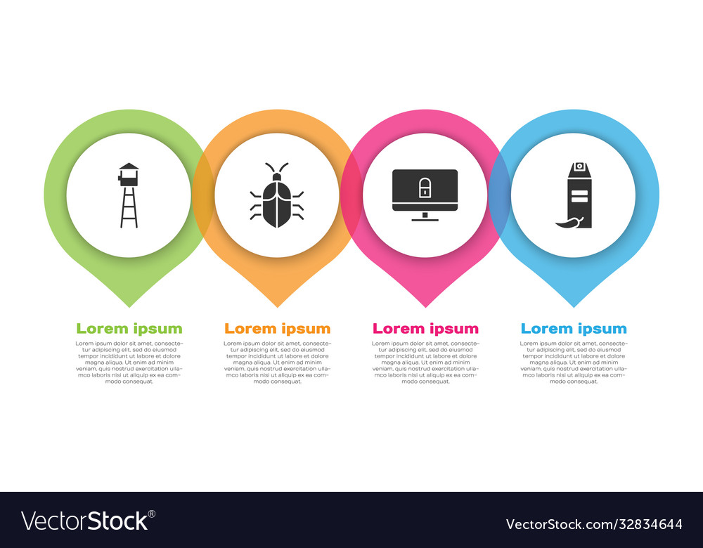 Set watch tower system bug concept lock Royalty Free Vector