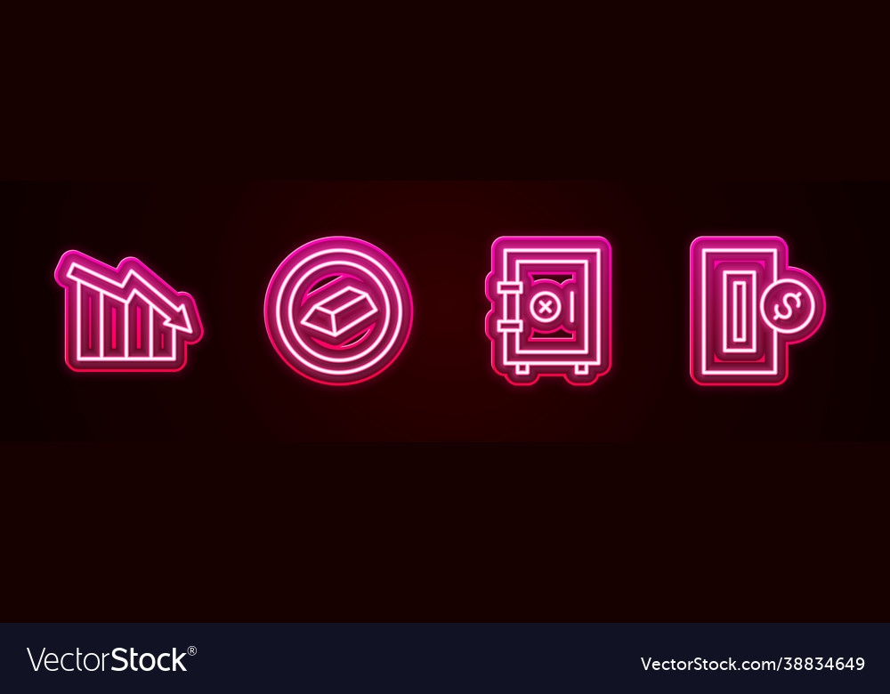 Set line financial growth decrease gold bars Vector Image