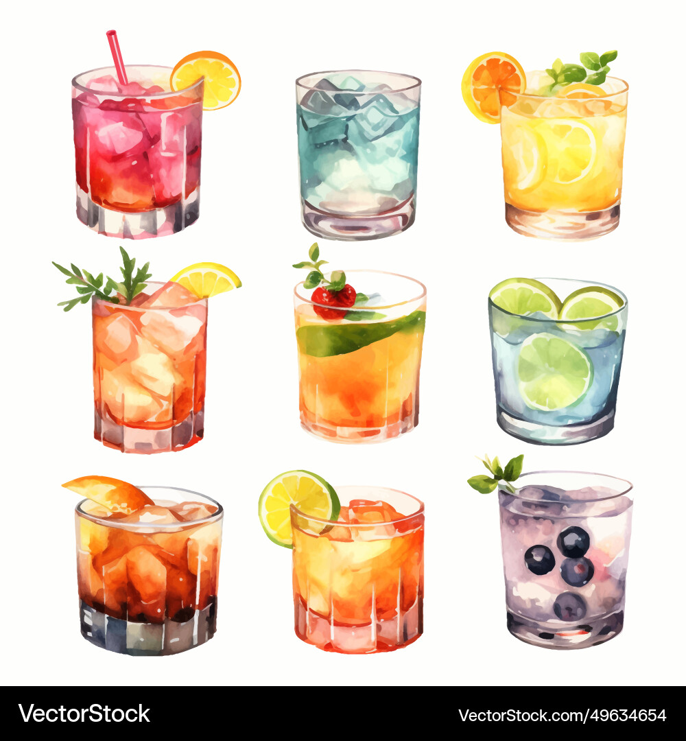 Alcohol cocktail collection watercolor drinks Vector Image