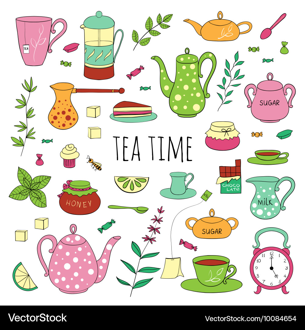 Big set of tea time Royalty Free Vector Image - VectorStock