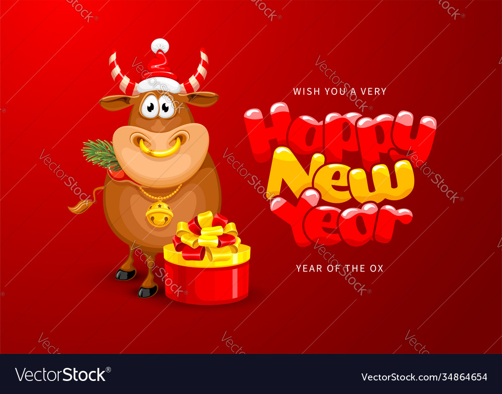 Happy new year ox greeting card Royalty Free Vector Image