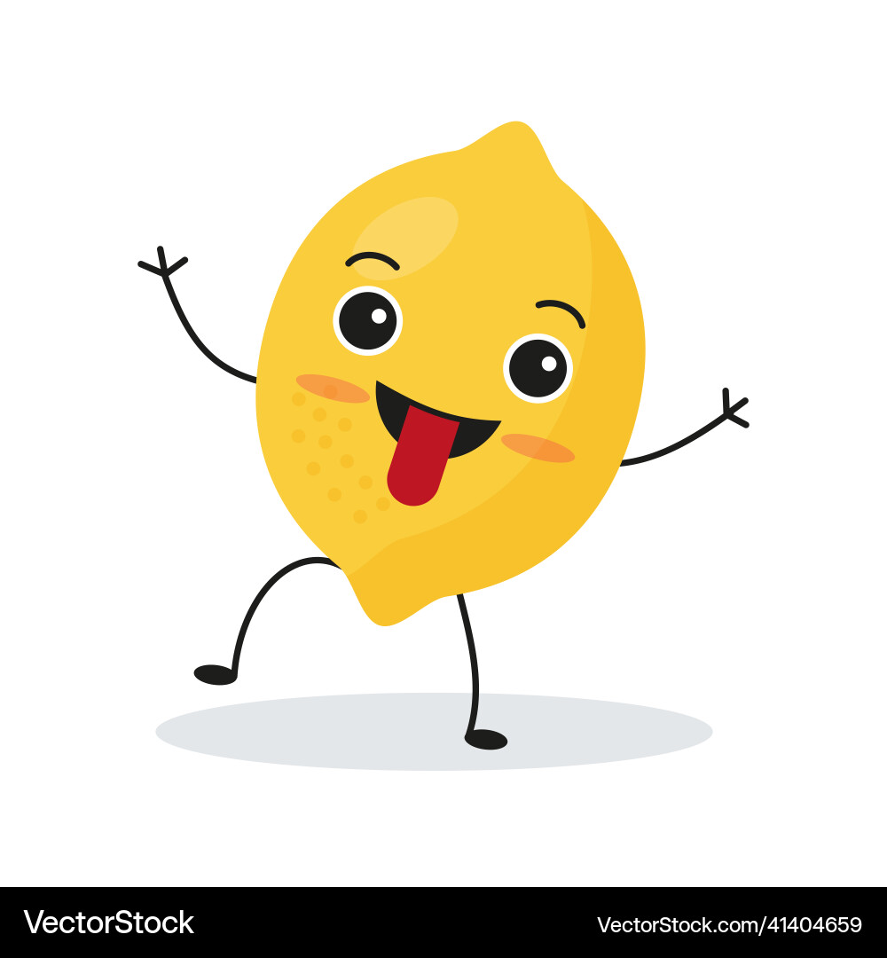 Cute happy lemon character funny fruit emoticon Vector Image