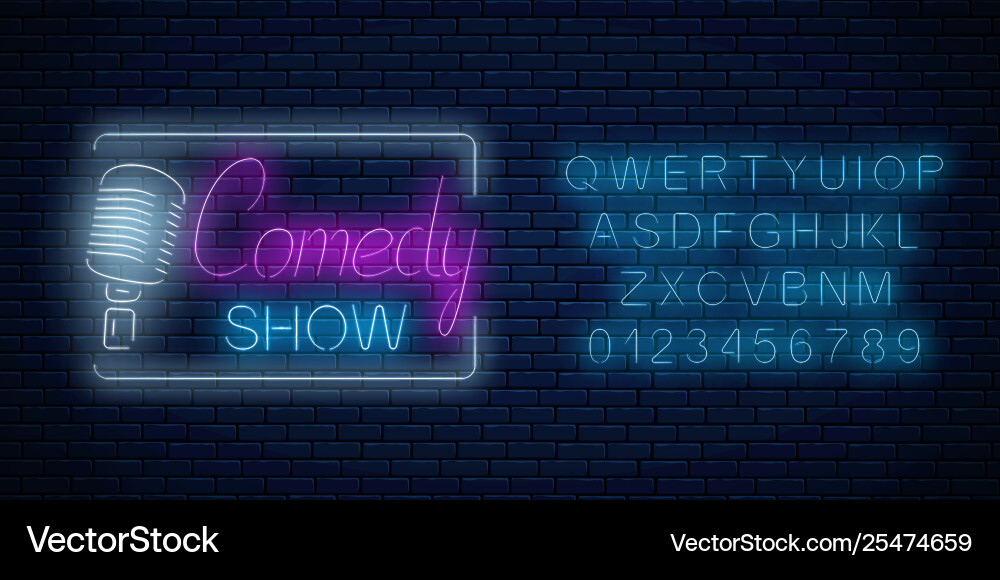 Neon sign comedy show with retro microphone Vector Image