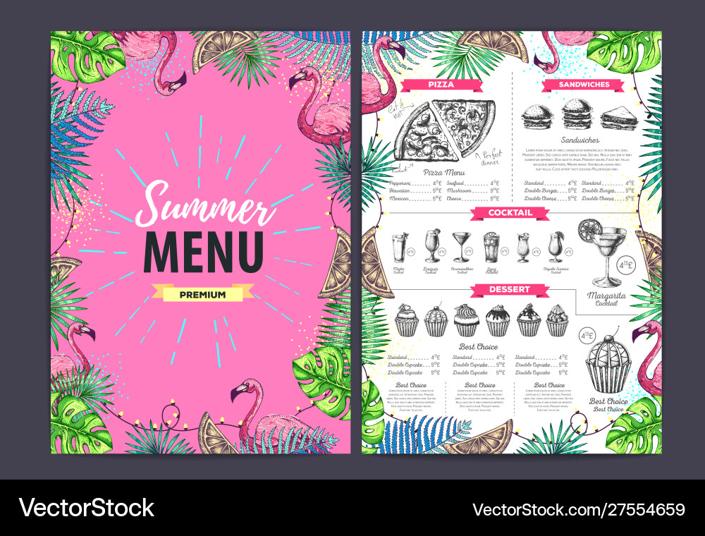 Restaurant summer menu design with tropic leaves Vector Image