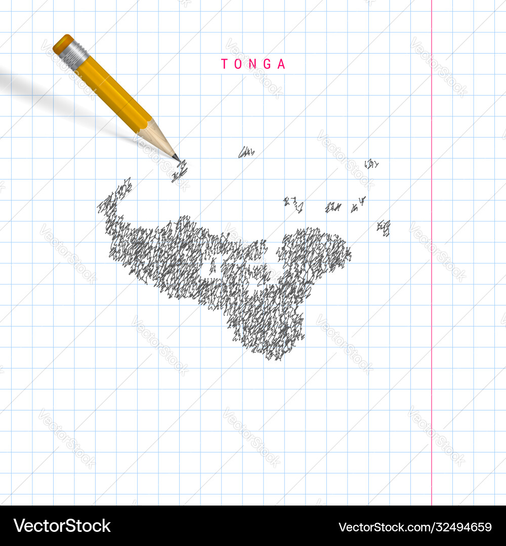 Tonga sketch scribble map drawn on checkered Vector Image