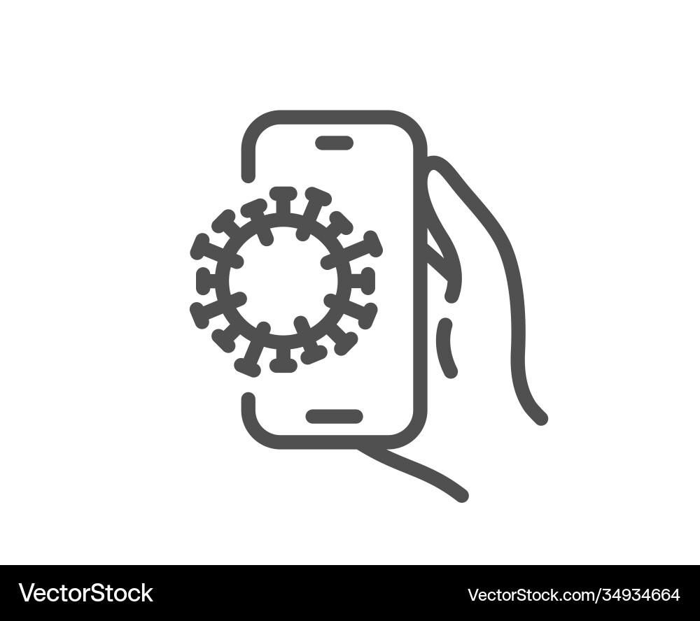 Covid19 phone app line icon coronavirus Royalty Free Vector