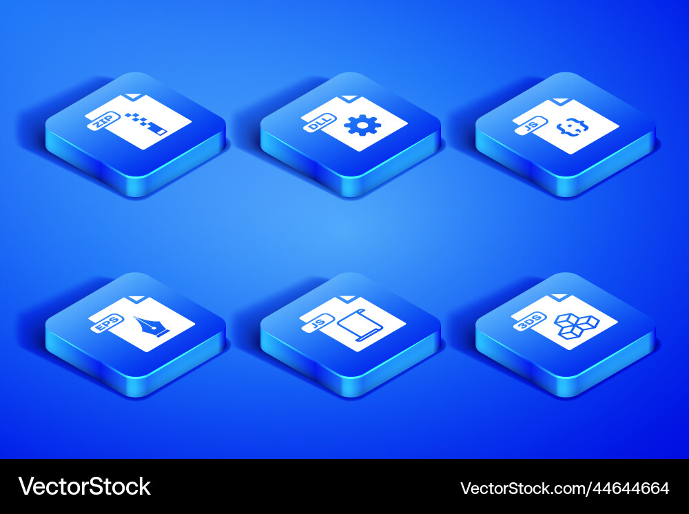 Set 3ds file document zip js eps dll and icon Vector Image