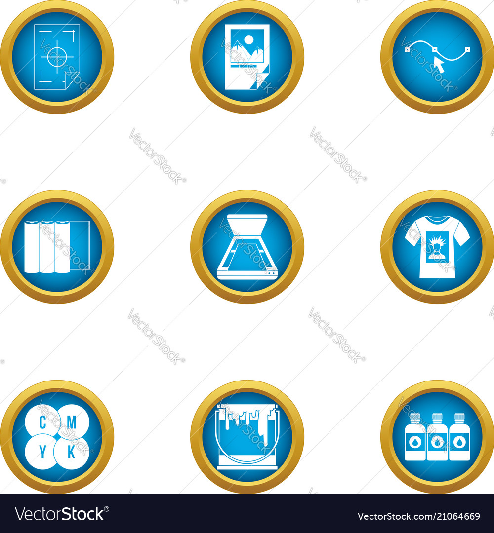 Polygraphy icons set flat style Royalty Free Vector Image
