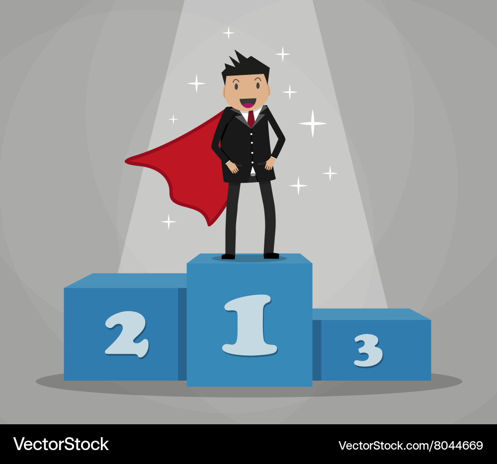 Super businessman standing on podium Royalty Free Vector