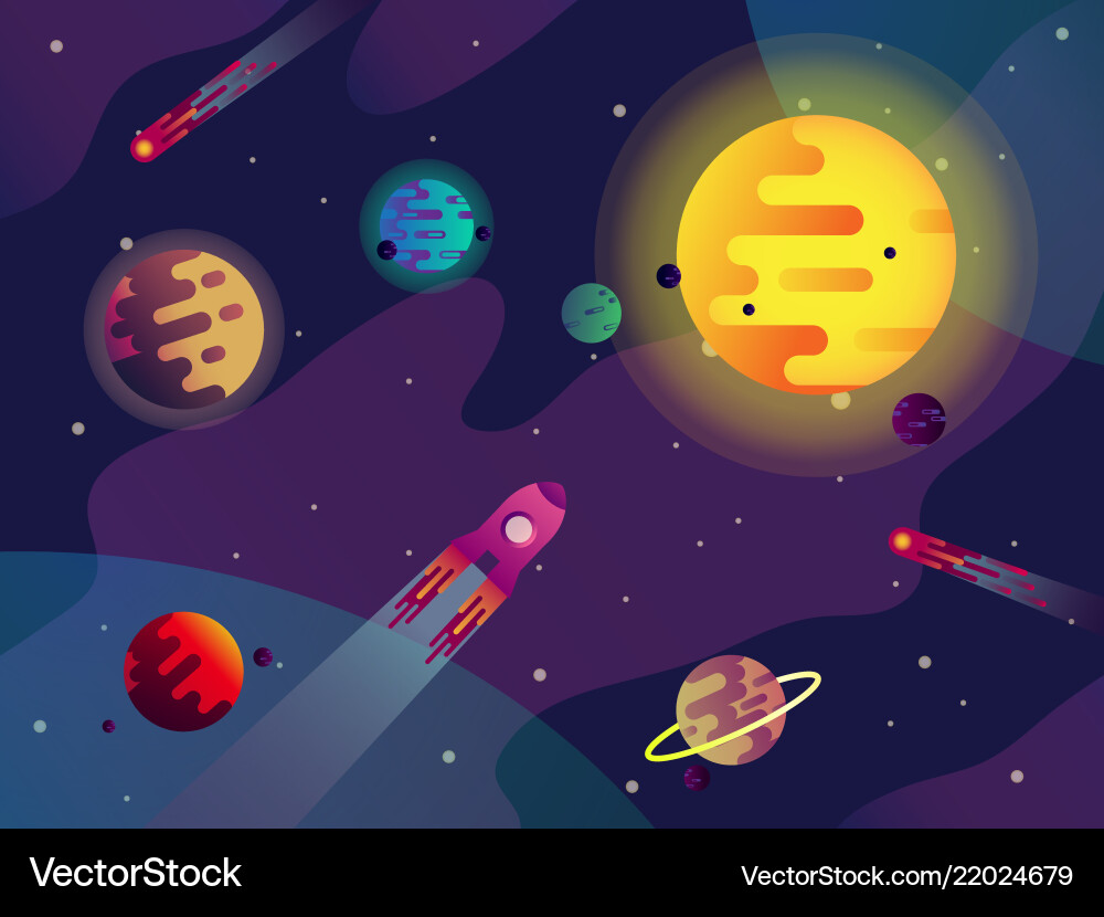 Galaxy or cosmos sun planets spaceship comets Vector Image