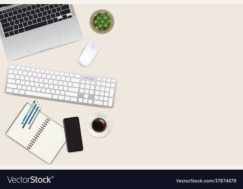 Realistic workspace elements workplace Royalty Free Vector