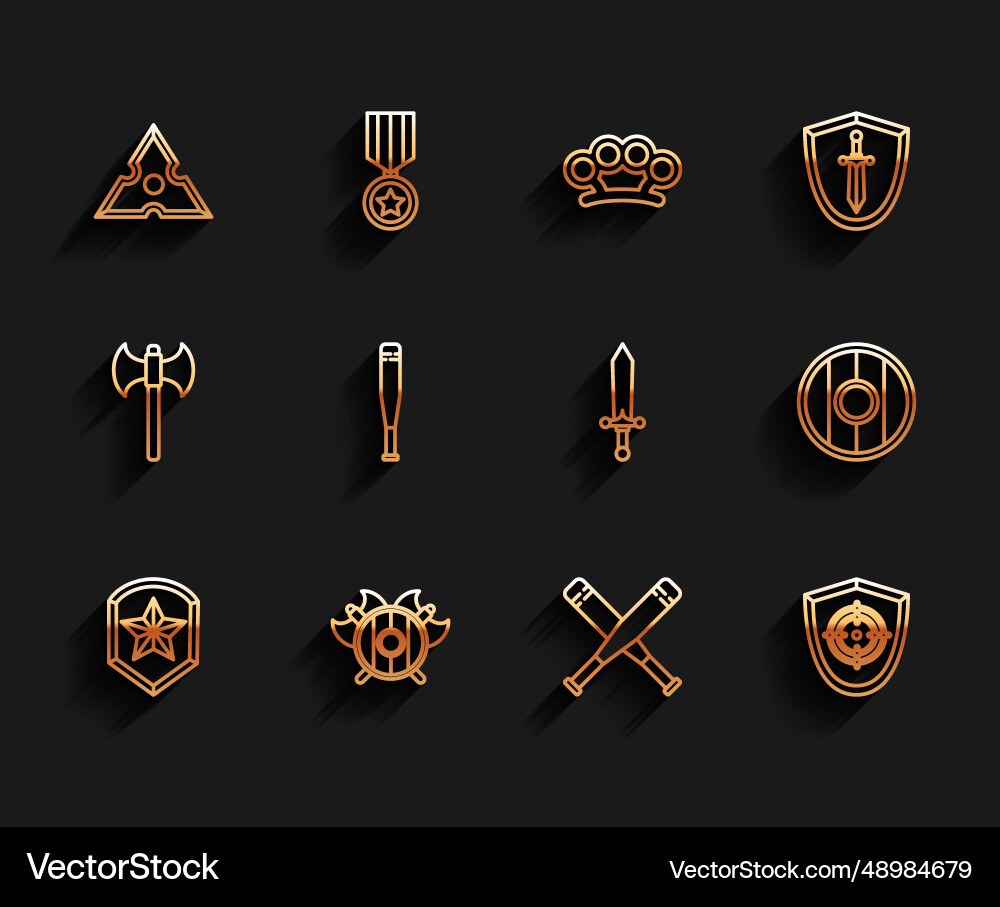 Set line police badge medieval shield Royalty Free Vector