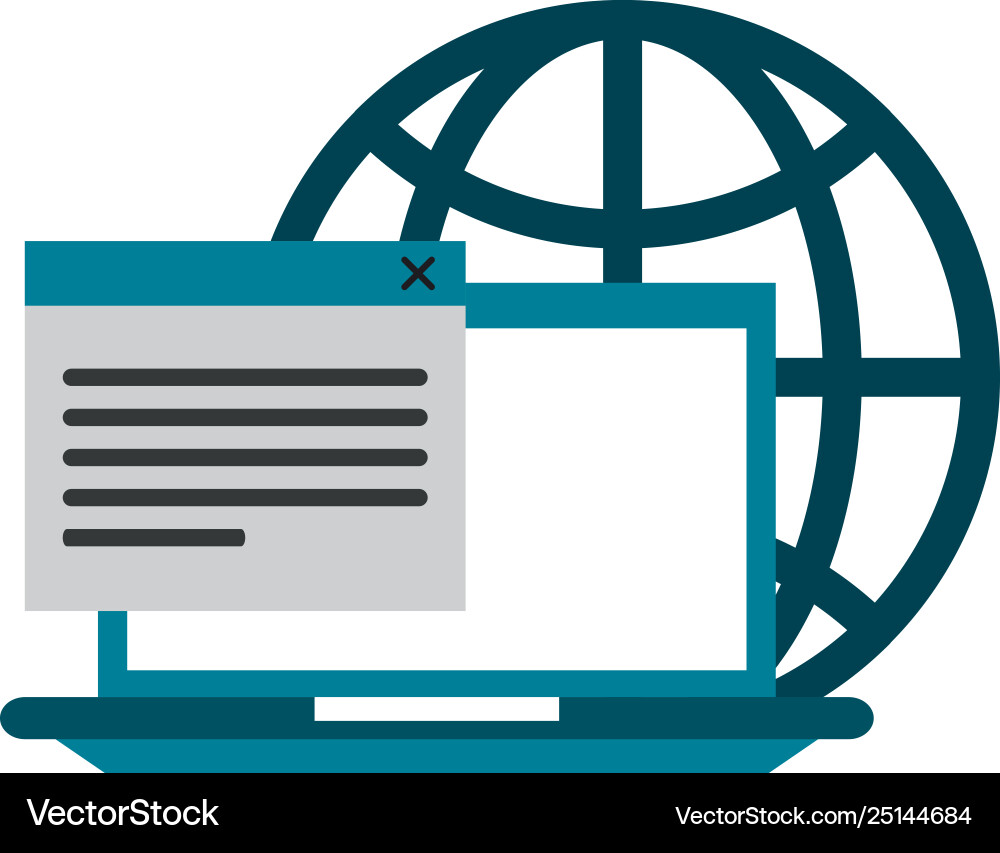 Computer with documents and globe Royalty Free Vector Image