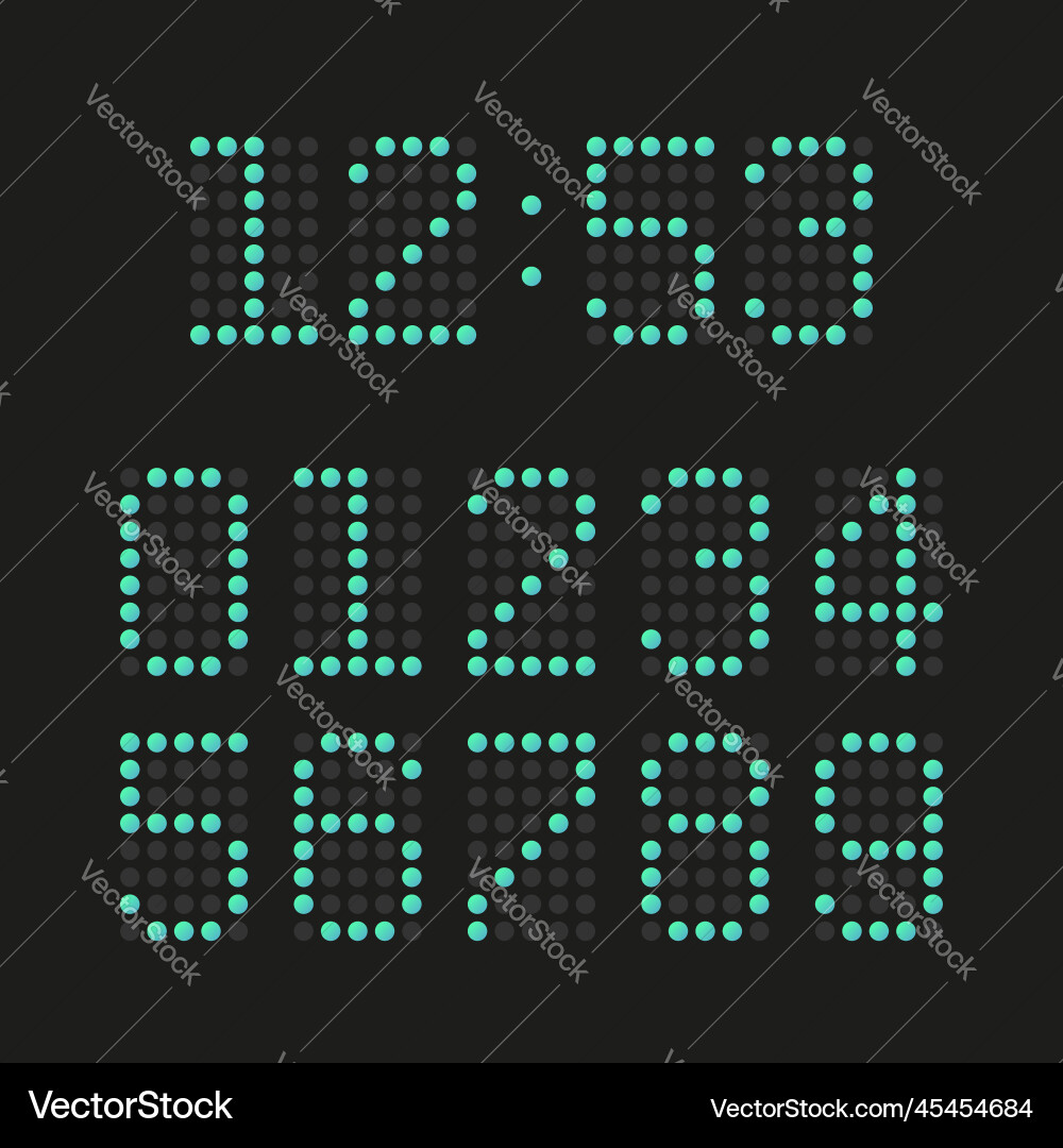 Digital clock set in pixel style electronic Vector Image
