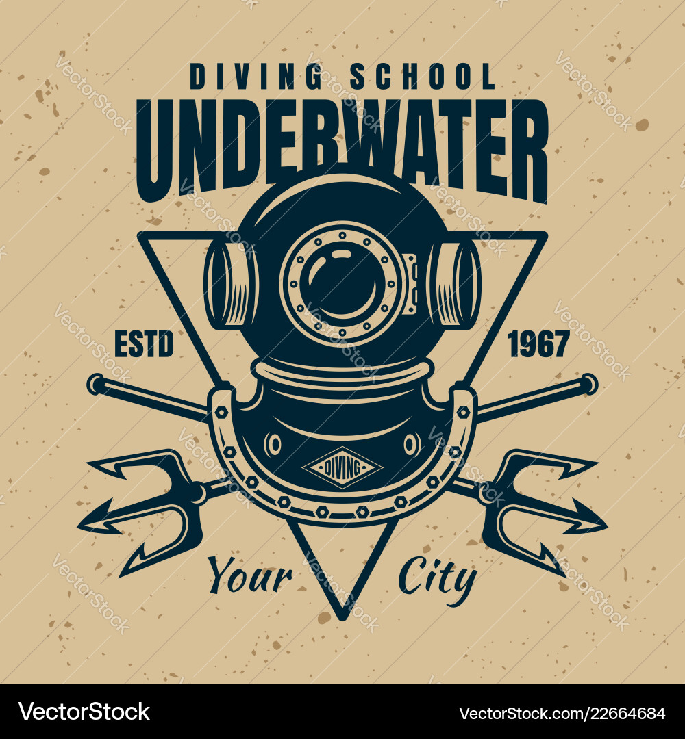 Diving school emblem with text underwater Vector Image