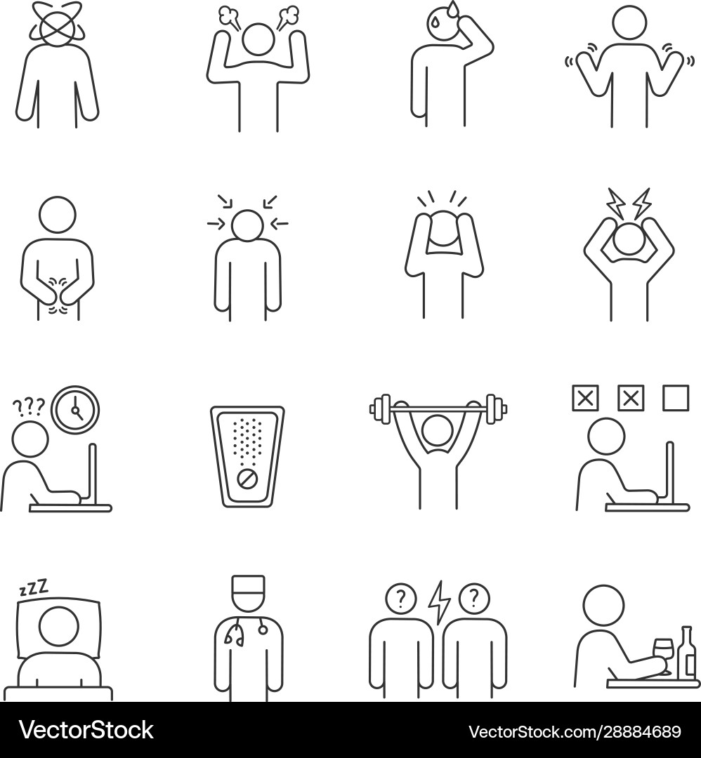 Emotional stress linear icons set Royalty Free Vector Image