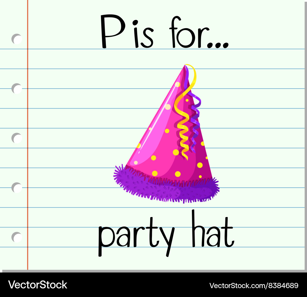 Flashcard letter p is for party hat Royalty Free Vector