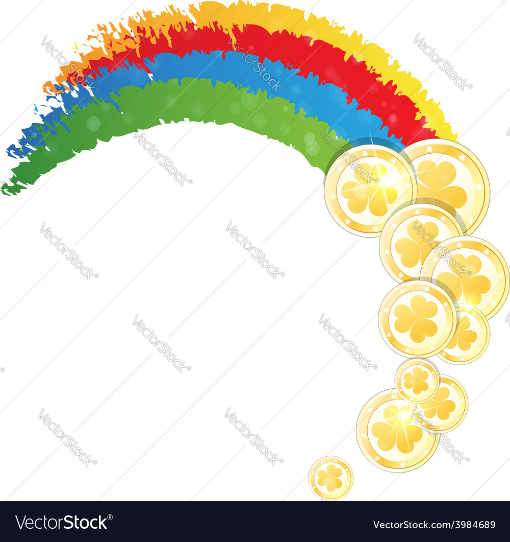 Rainbow and gold coins Royalty Free Vector Image