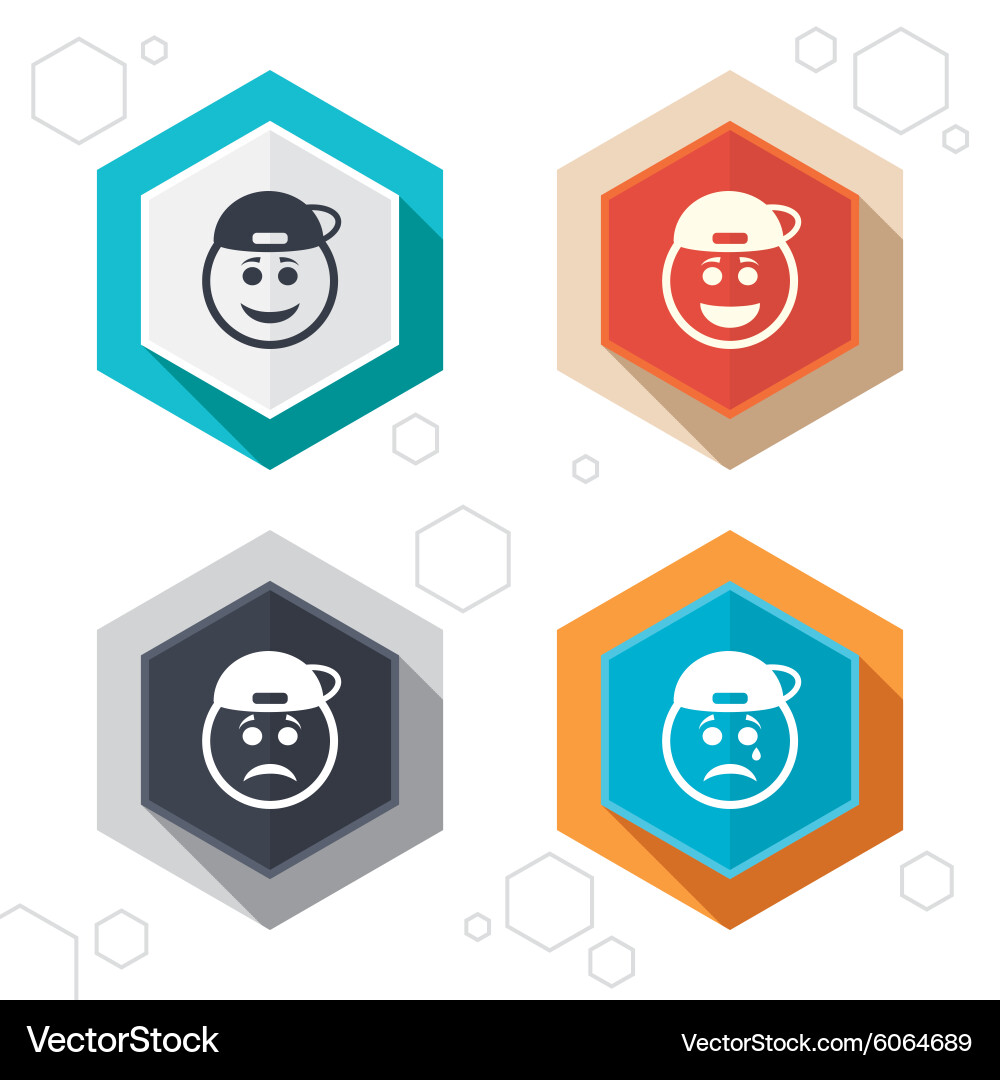 Rapper smile face icons happy sad cry Royalty Free Vector