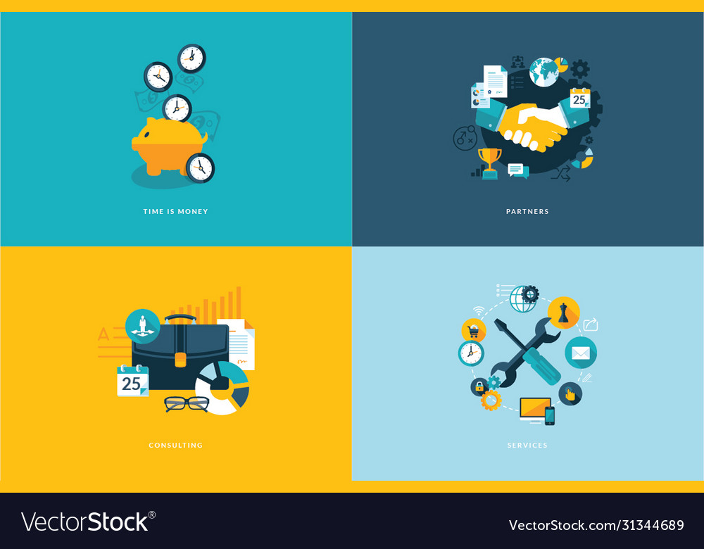Set flat design concept icons for business Vector Image