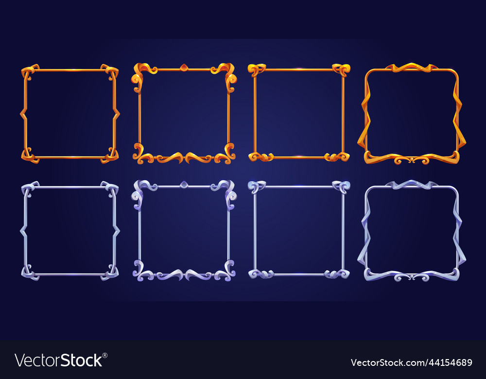 Set of square golden and silver ui game frames Vector Image Set of square golden and silver ui game frames Vector Image